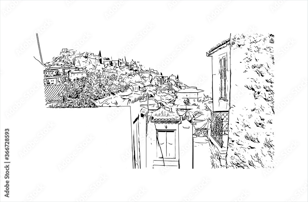 Building view with landmark of Hydra town is the capital and main ...