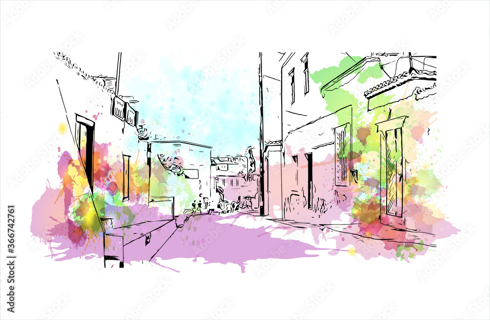 Building view with landmark of Hydra town is the capital and main ...