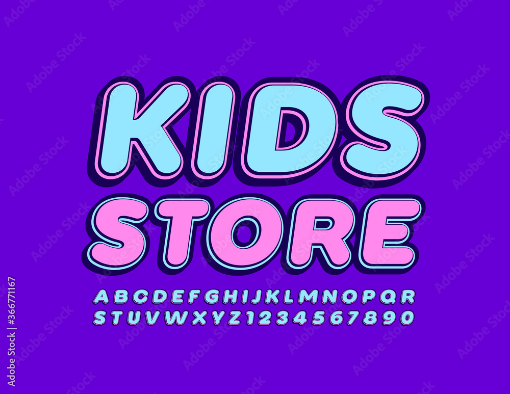Vector trendy lodo Kids Store. Blue and Violet modern Font. Bright ...