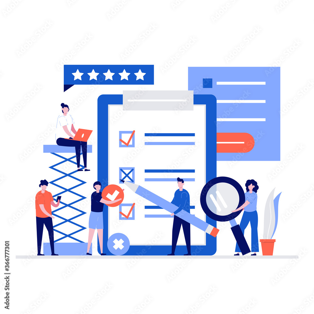 People fill out a questionnaire form. Modern vector illustration in ...