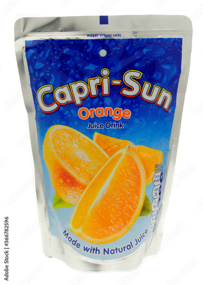 London, England - December 30, 2008: Capri Sun Orange Juice Drink ...