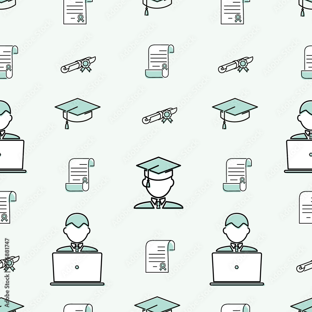Student attributes pattern. Vector line symbols. Distance learning ...
