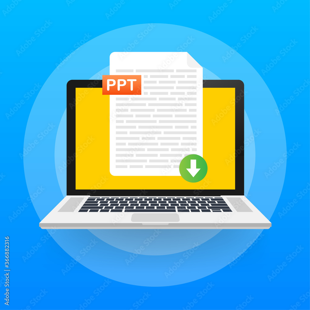 Download PPT button. Downloading document concept. File with PPT label ...