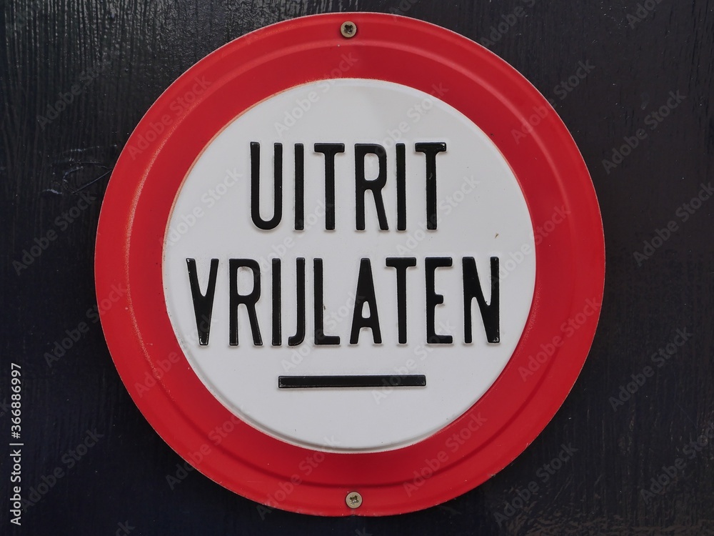 Mandatory sign with a red border, black text on a white background with ...