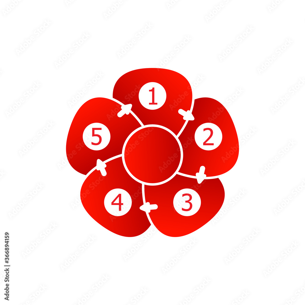 Infographic flower chart for five steps. Vector red diagram with ...