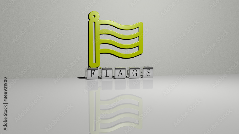 3D illustration of FLAGS graphics and text made by metallic dice ...