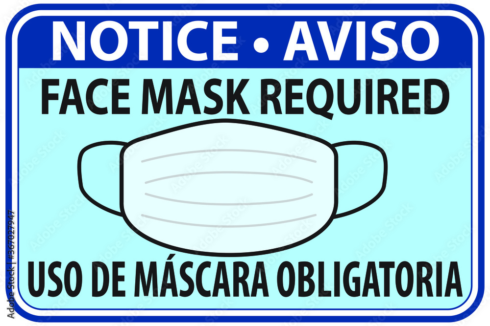 Vector Illustration of Notice Face Mask Required - Aviso Uso De Máscara ...