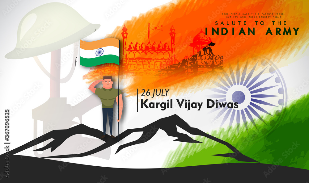 Kargil Vijay Diwas, banner or poster. Vector illustration of Poster for salute indian army, amar ...