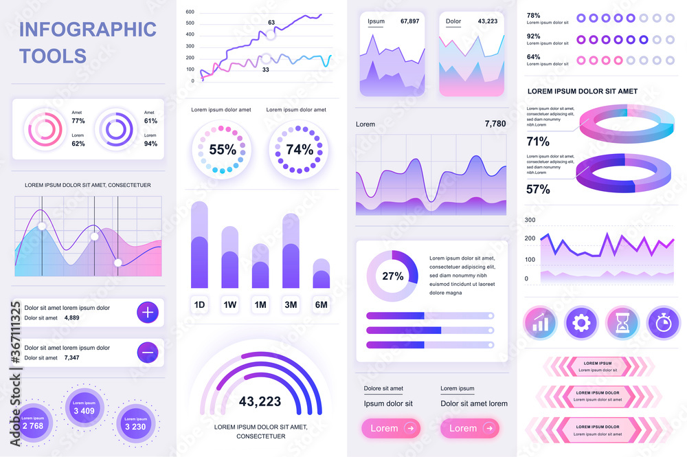Bundle infographic UI, UX, KIT elements. Different charts, diagrams ...