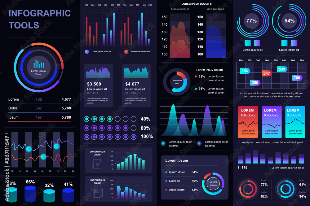 Bundle infographic UI, UX, KIT elements. Different charts, diagrams ...