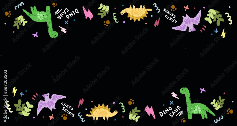 Colorful dinosaur cartoon characters illustration, frame border in ...