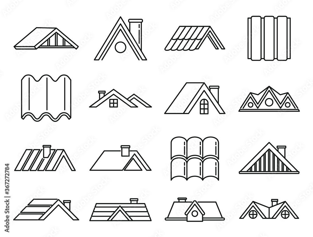 House roof icons set. Outline set of house roof vector icons for web ...
