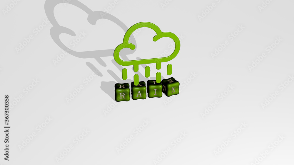 3D representation of RAIN with icon on the wall and text arranged by ...