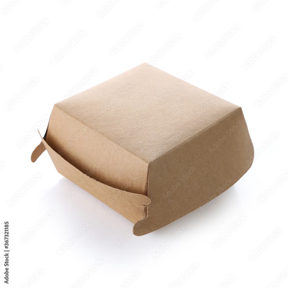 Blank closed brown craft burger box isolated on white background. Empty ...