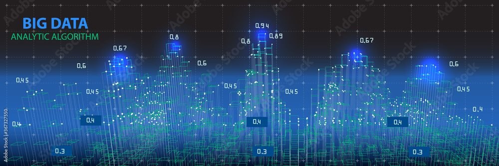 Abstract analysis infographics grid on dark blue background. 3d diagram ...