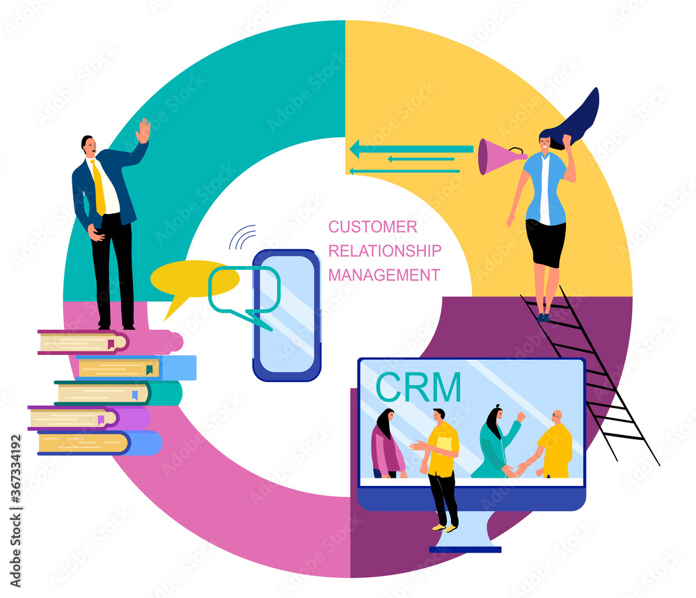 CRM (Customer relationship management).People analysing clients profile ...