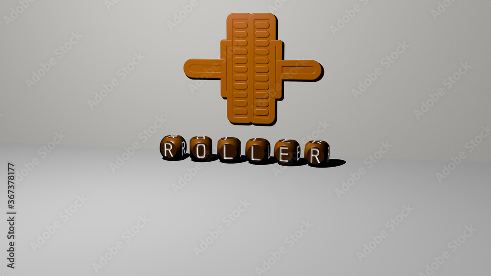 3D illustration of ROLLER graphics and text made by metallic dice ...