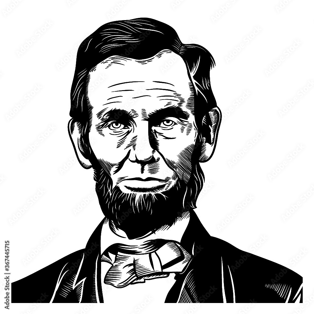 Vector Drawing Face Portrait Illustration for Abraham Abe Lincoln in ...