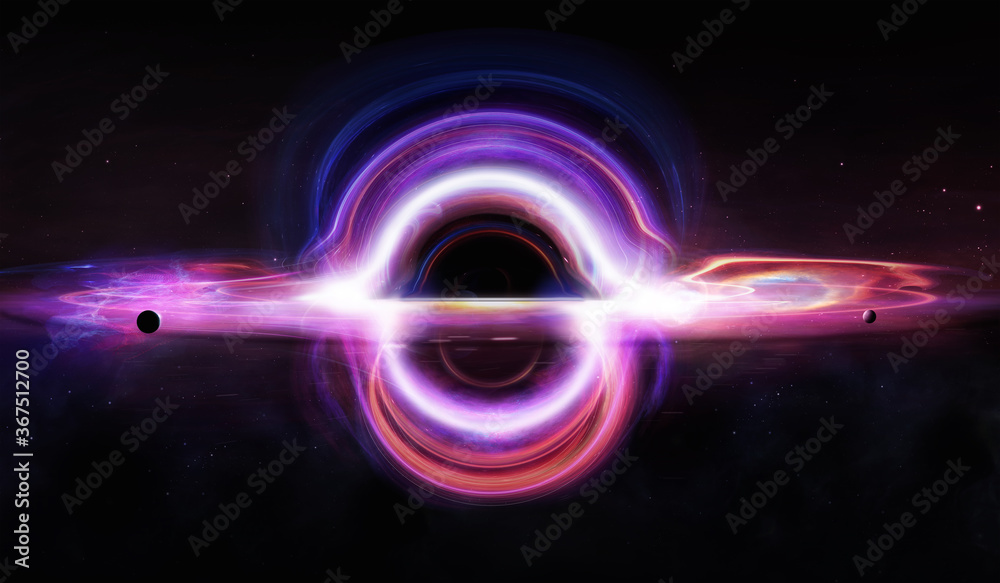 Abstract black hole system over star field with event horizon, gravity ...