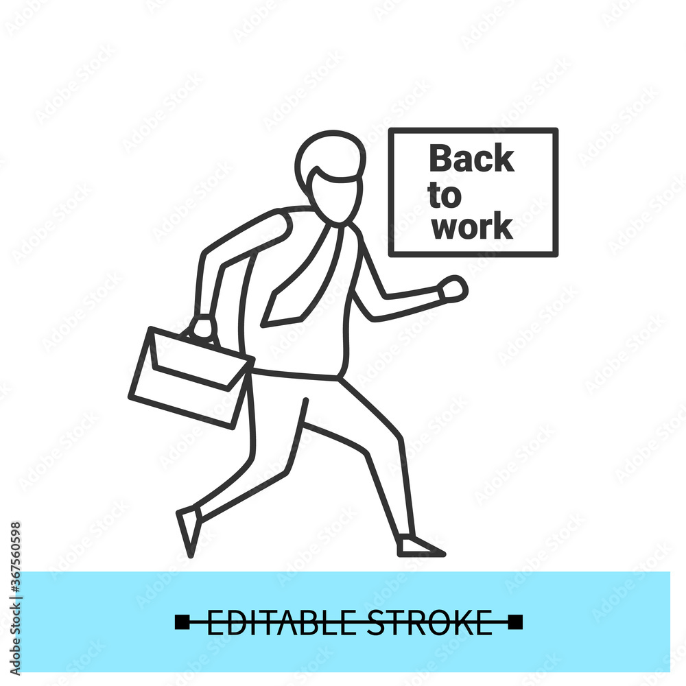 Going to work icon. Employee returning back to office workplace linear ...