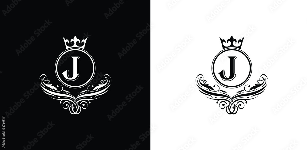 letter J logo Luxury letter with crown. Monogram alphabet . Beautiful ...