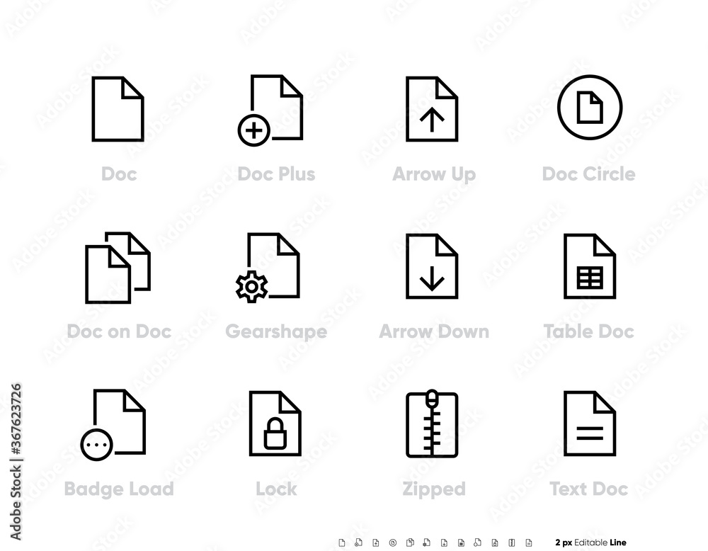 Document line icons set, outline vector symbol Editing pictogram pack ...