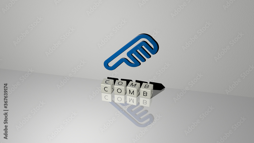3D representation of COMB with icon on the wall and text arranged by ...