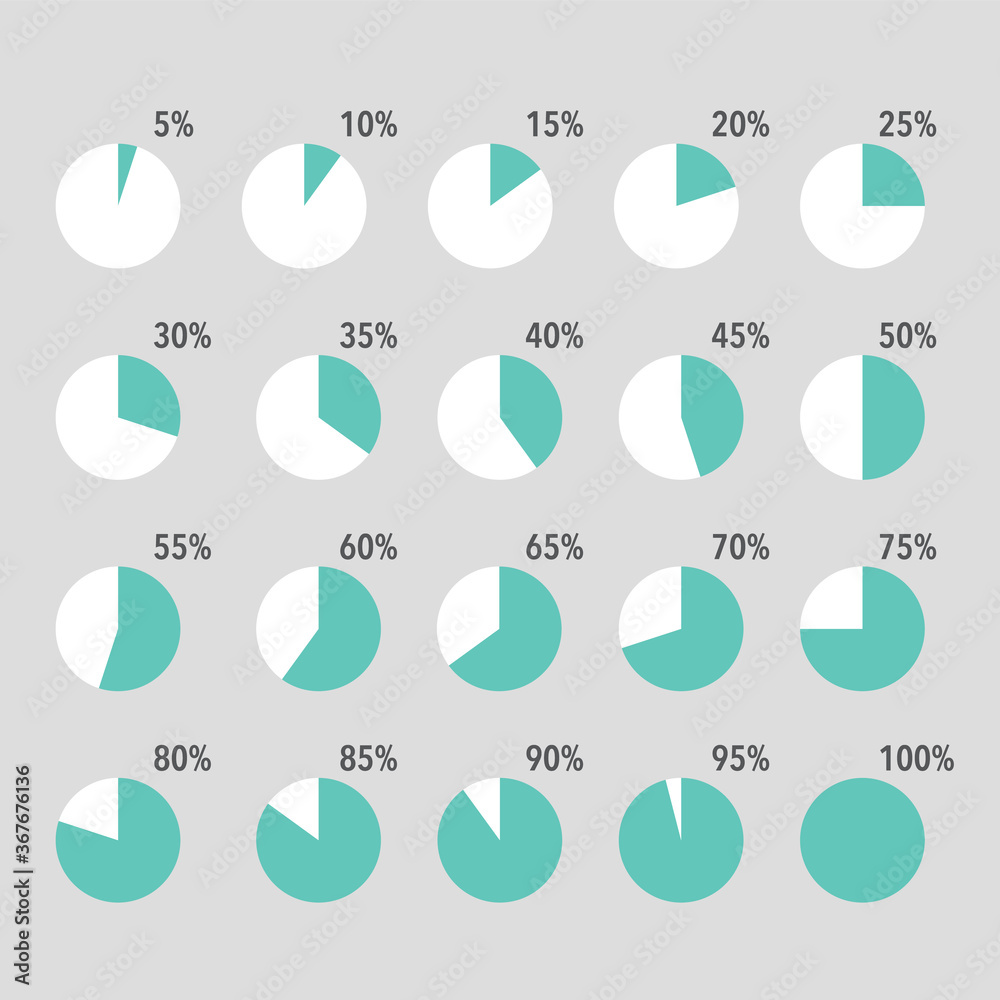 Set of green infographic circle percentage flow diagrams piecharts ...