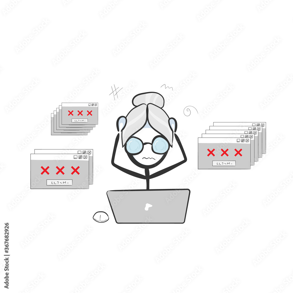 Vector de Stock grandma panic system error. Vector simple old ...