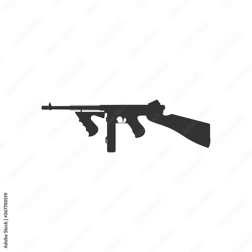 Black silhouette of automatic weapon tommy gun. Thompson submachine gun ...