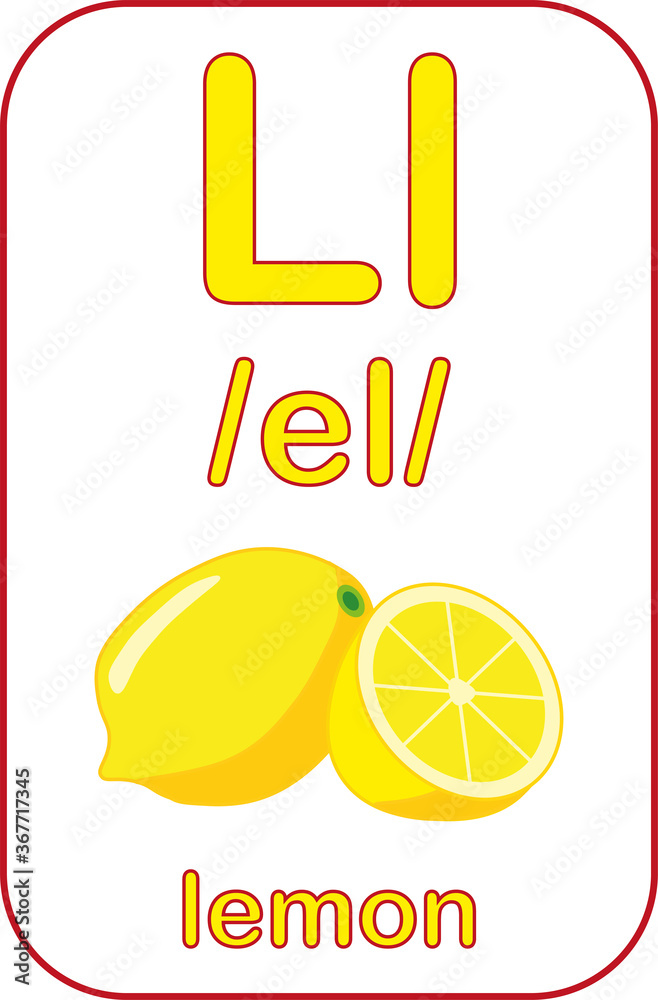 Letter L. Alphabet tutorial cards collection. Vector illustration. Children alphabet flash card ...