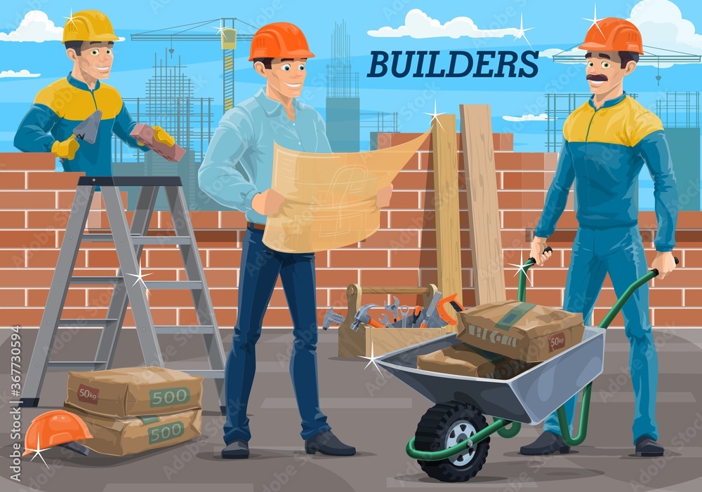 Engineer builder workers on construction site, architect and builder ...