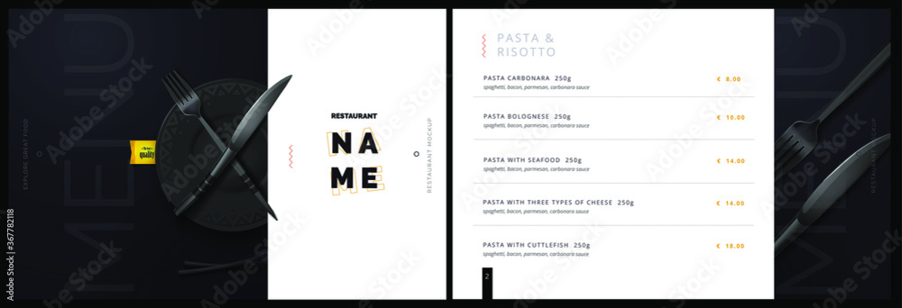 Vector menu template for restaurant and cafe. Menu cover design in ...
