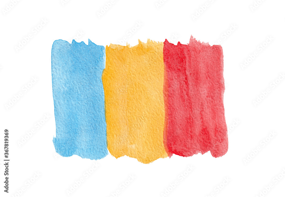 Romanian flag watercolor painting isolated on white background, yellow ...