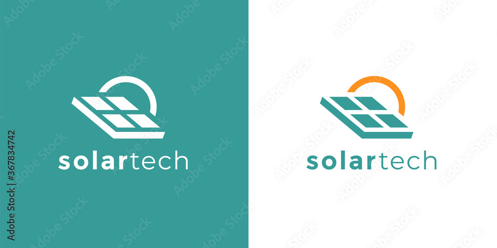 Solar tech company logo icon template. Solar panel and sun sign ...