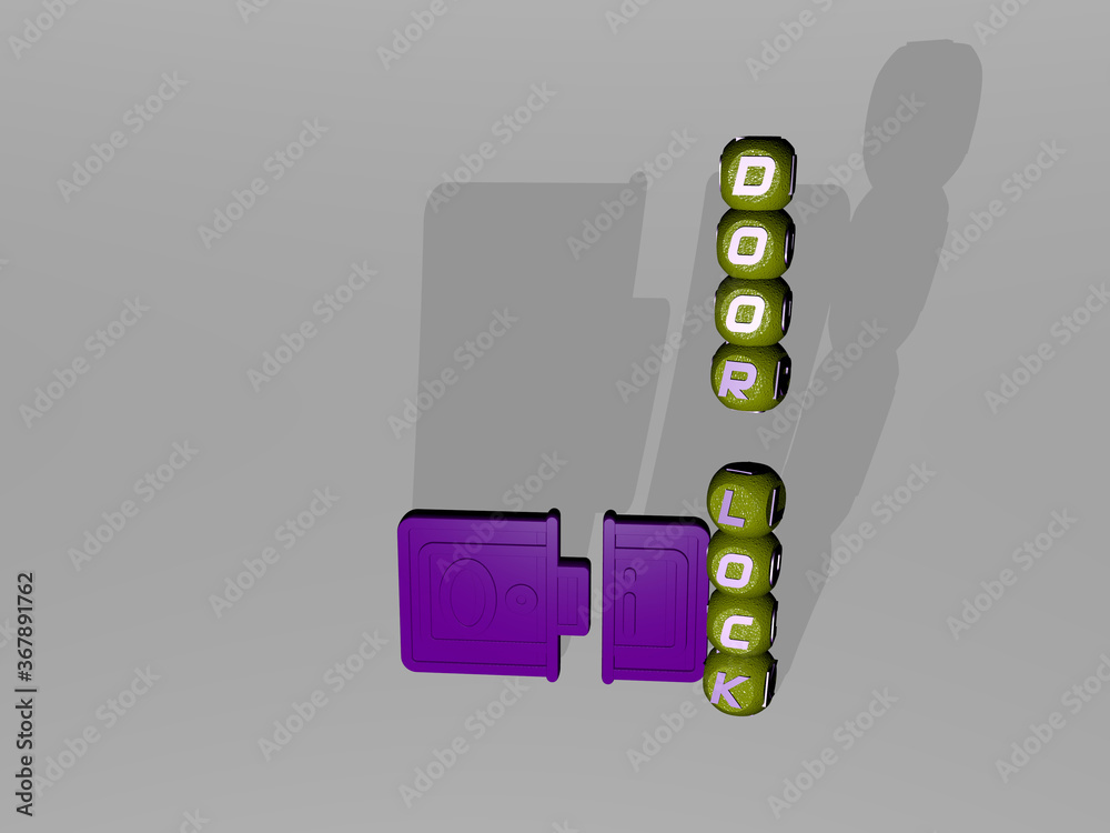 3D graphical image of door lock vertically along with text built around ...