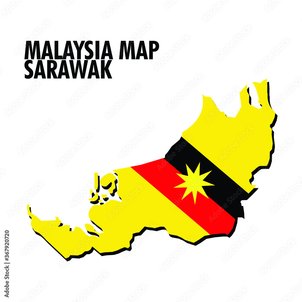 Sarawak State Map Of Malaysia Country with black shadow. EPS10 Stock ...