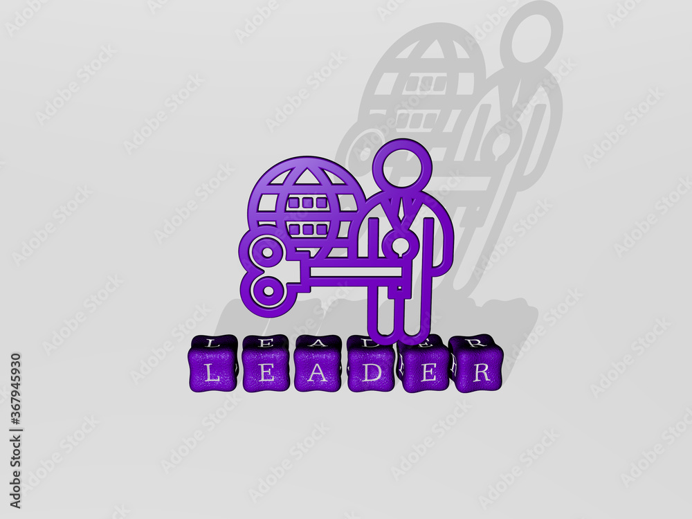 3D illustration of LEADER graphics and text made by metallic dice ...