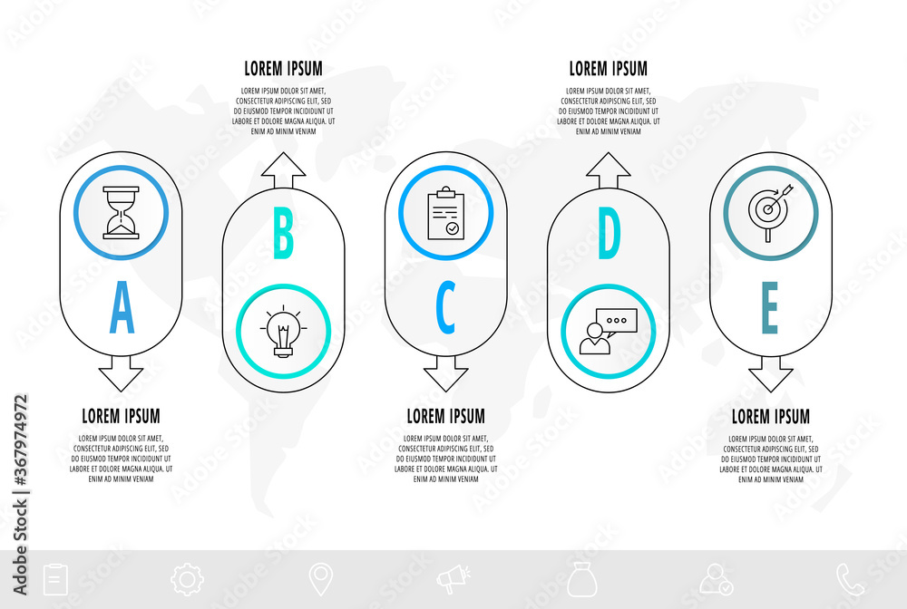Vector circle infographics with 5 arrows. Five step line template. Used ...