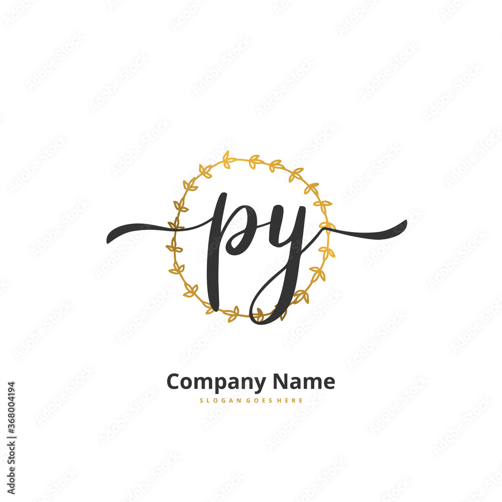 P Y PY Initial handwriting and signature logo design with circle. Beautiful design handwritten ...