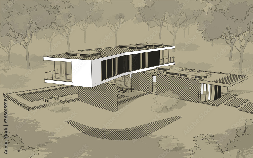 3d rendering of modern cozy house on the hill with garage and pool for ...