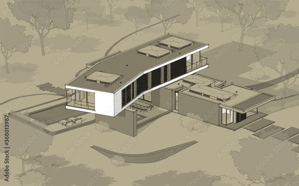 3d rendering of modern cozy house on the hill with garage and pool for ...