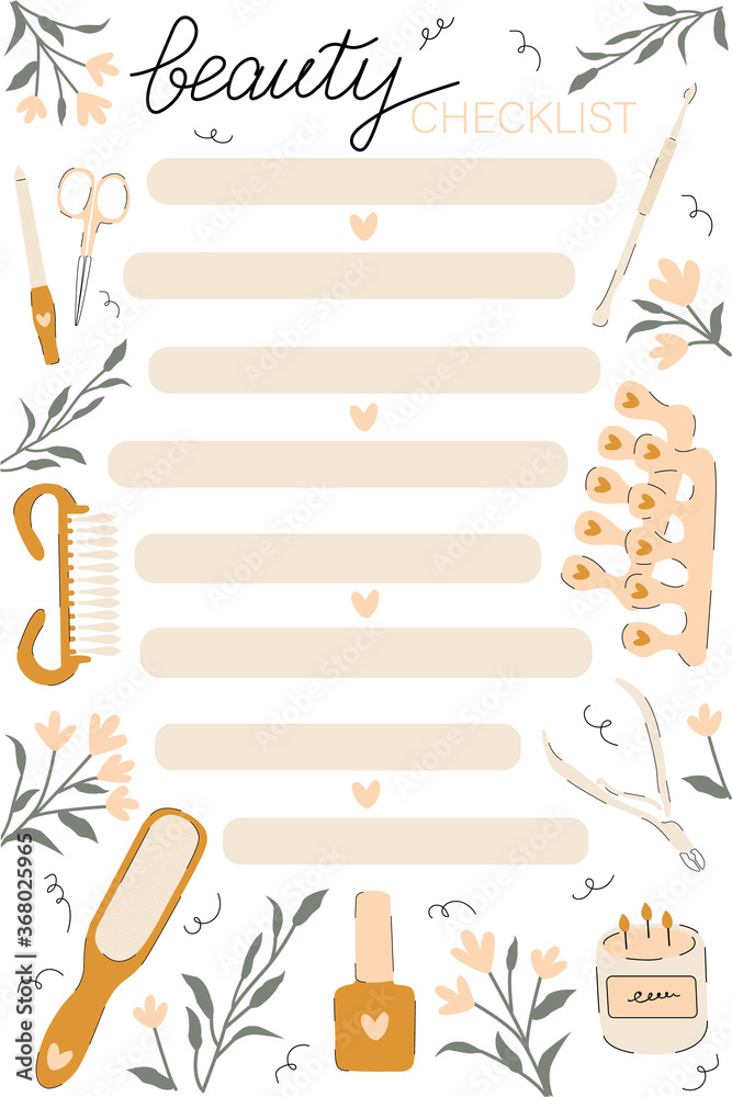 Beauty checklist template. Cute checklist, note paper, to do list with ...