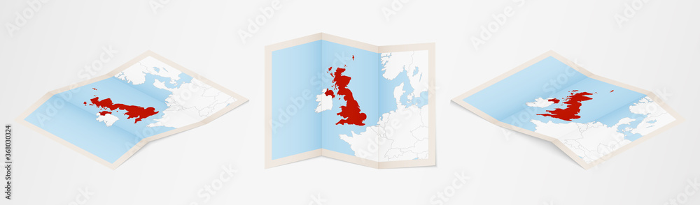Folded map of United Kingdom in three different versions. Stock Vector ...