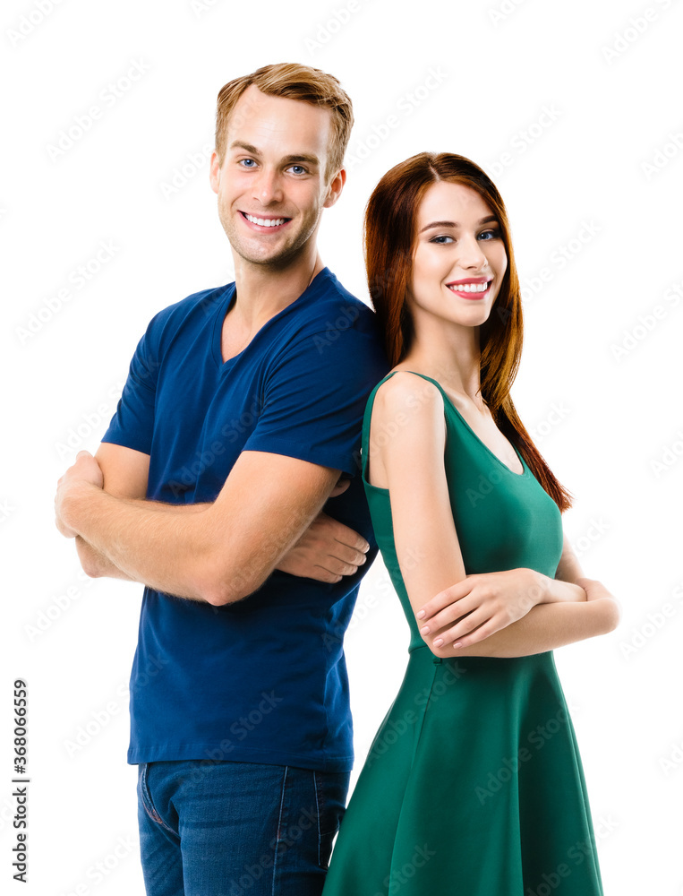Smiling attractive amorous couple. Studio portrait image of standing ...