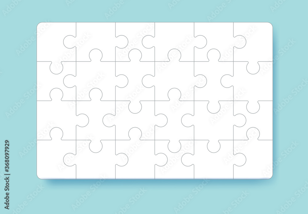 Puzzle pieces grid. Jigsaw puzzle 24 pieces, thinking game and 4x6 ...