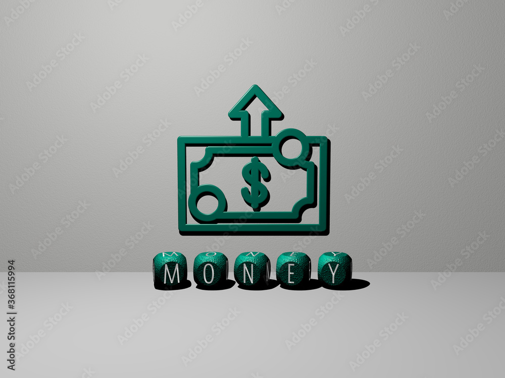 3D graphical image of money vertically along with text built by ...