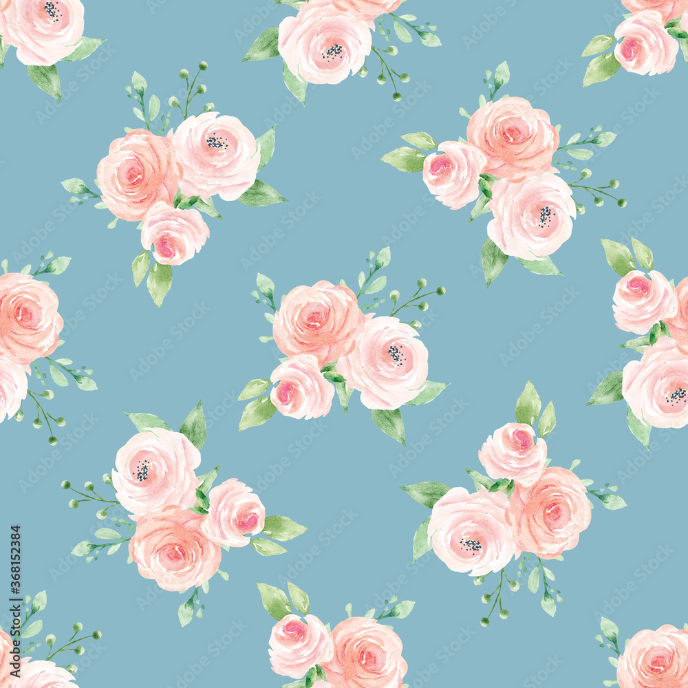 Seamless floral fabric texture, repeat pattern with watercolor flowers ...