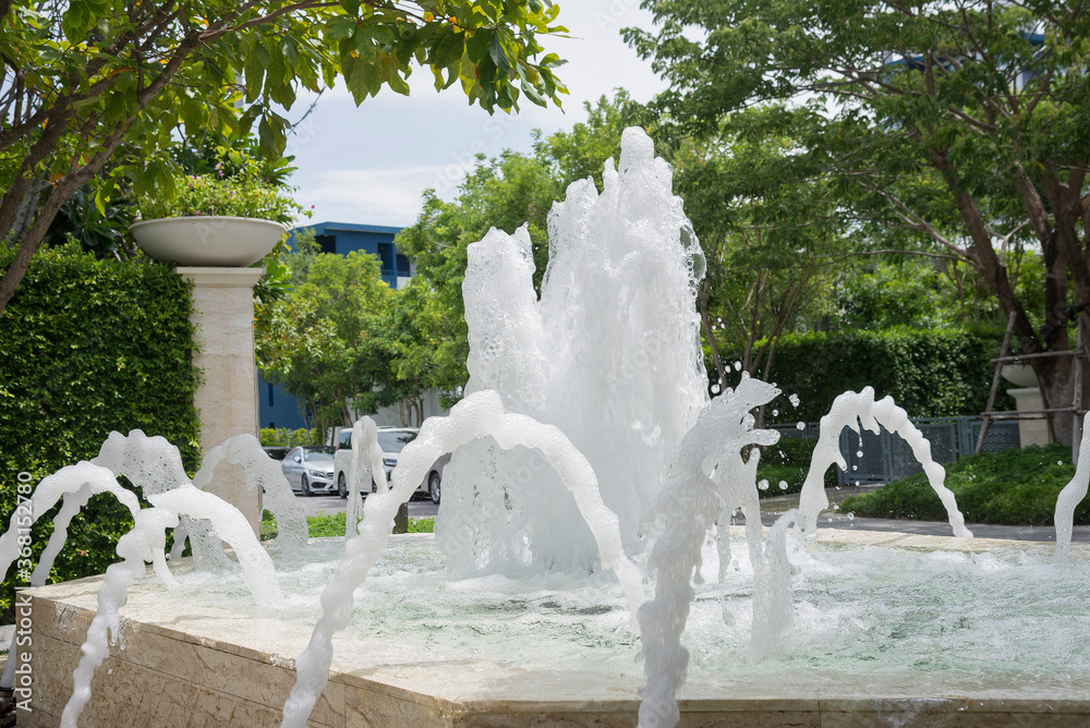 Water flow from the pipes of the fountain, pool pipe waste water ...