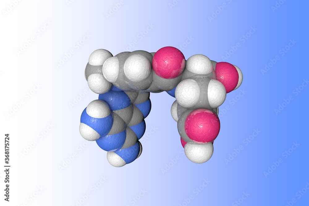 Molecular structure of methotrexate. Atoms are represented as spheres ...